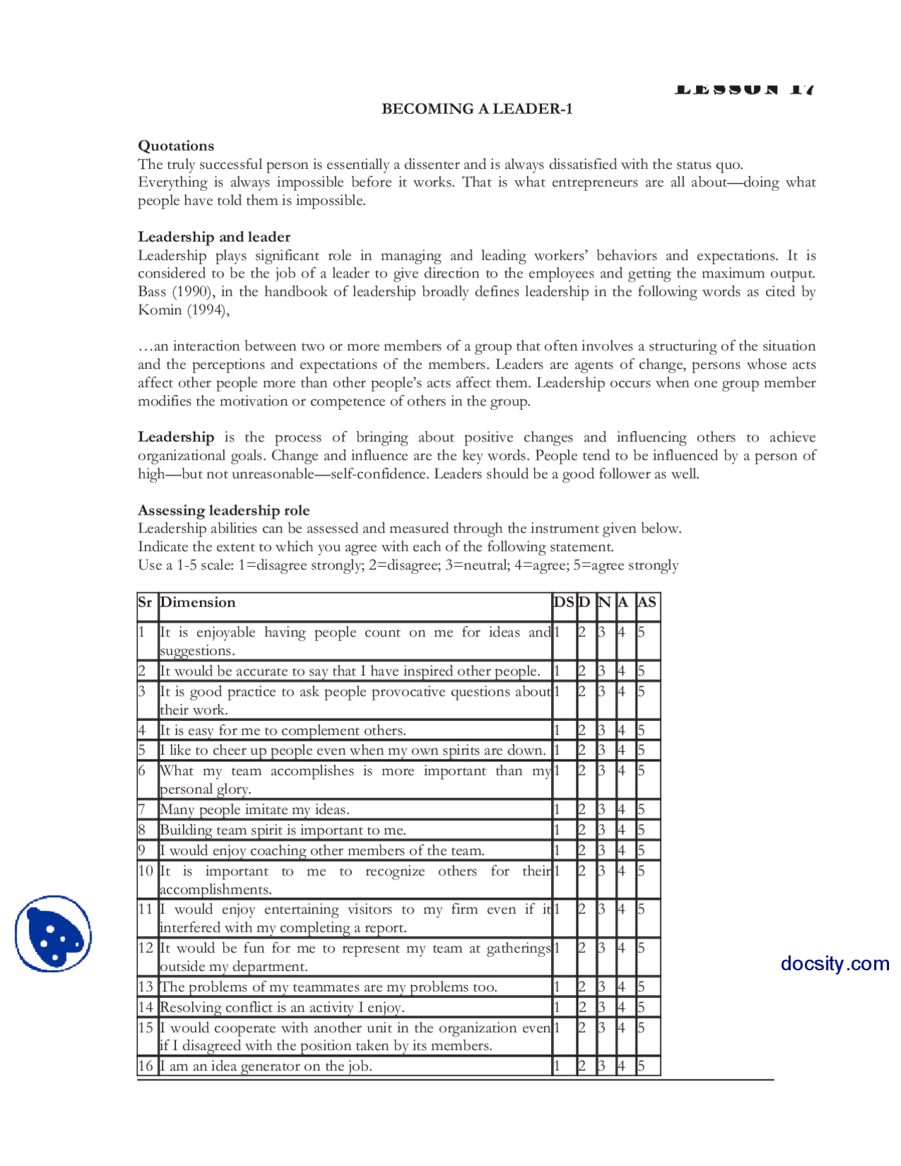 Becoming A Leader Lec1 Human Relation Lecture Notes Docsity