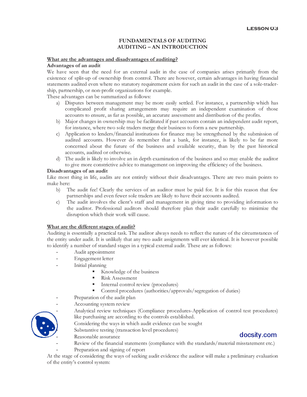 An Introduction 2 Fundamentals Of Auditing Lecture Notes Docsity