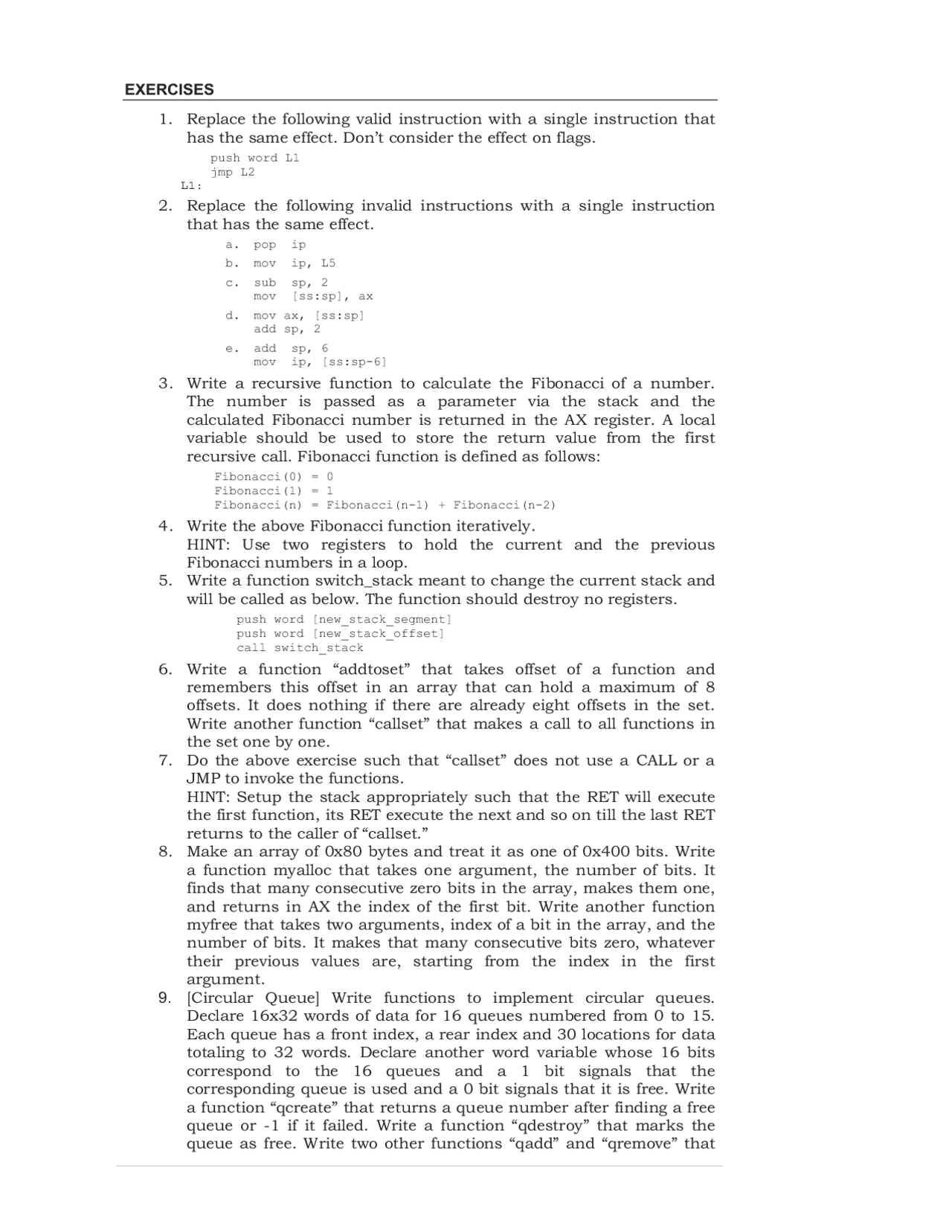 Instructions Jmp Nodes Microprocessor And Assembly Language Programming Assignment Exercises