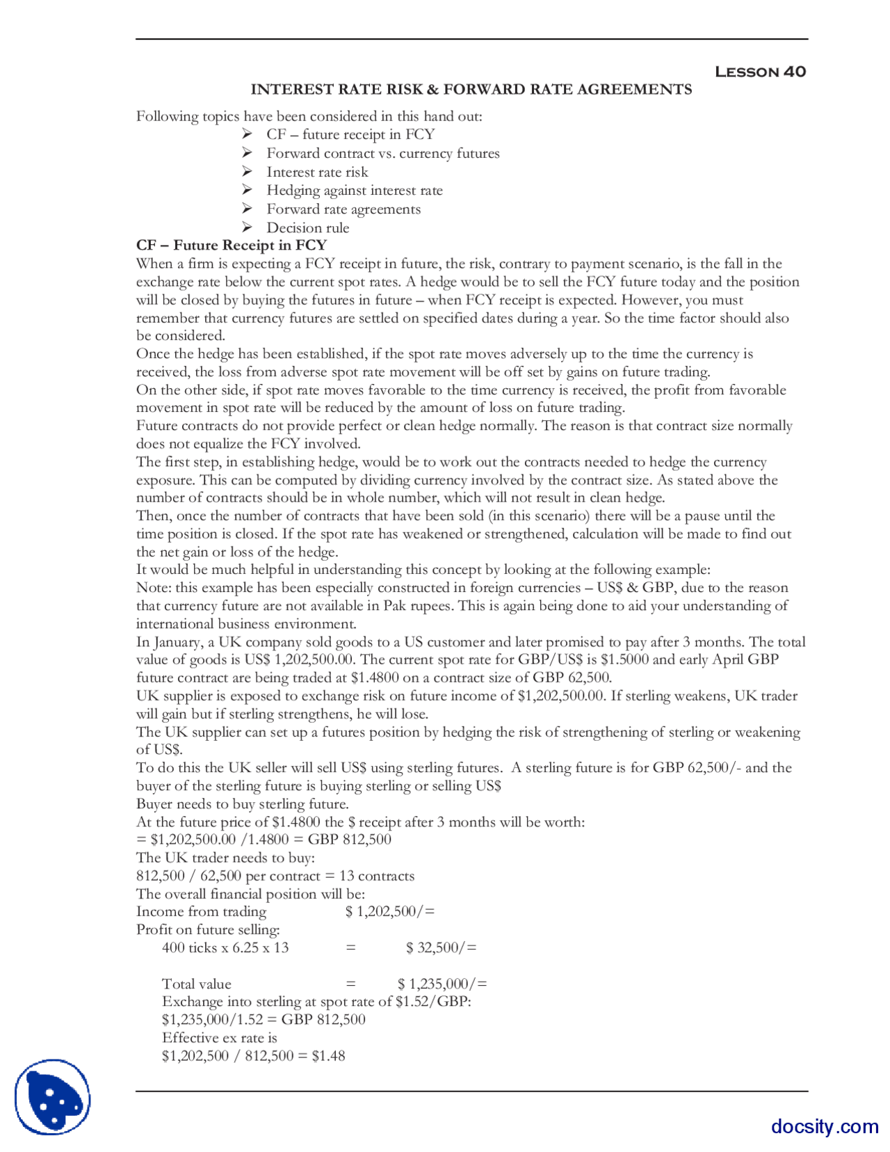 Lecture 40 Interest Rate Risks Corporate Finance Lecture Notes Docsity
