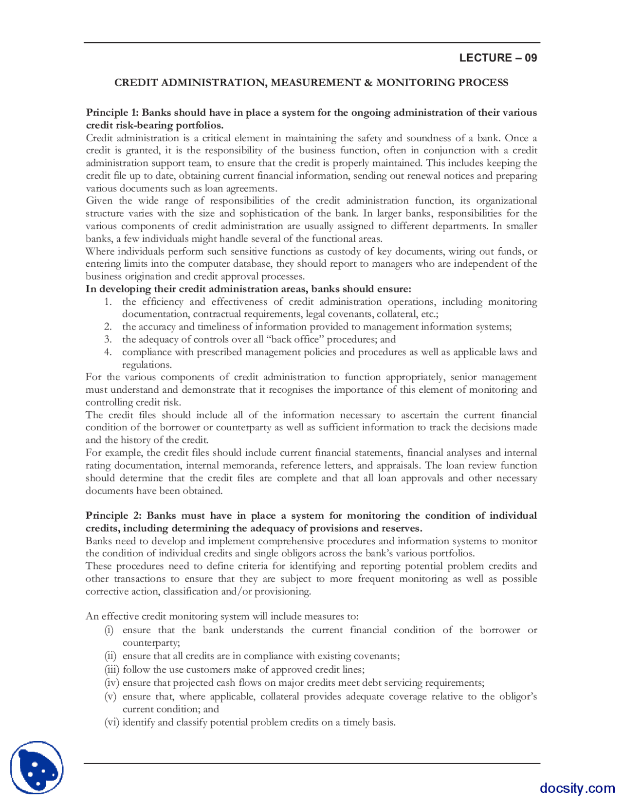 Credit Administration Measurement And Monitoring Process Credit And