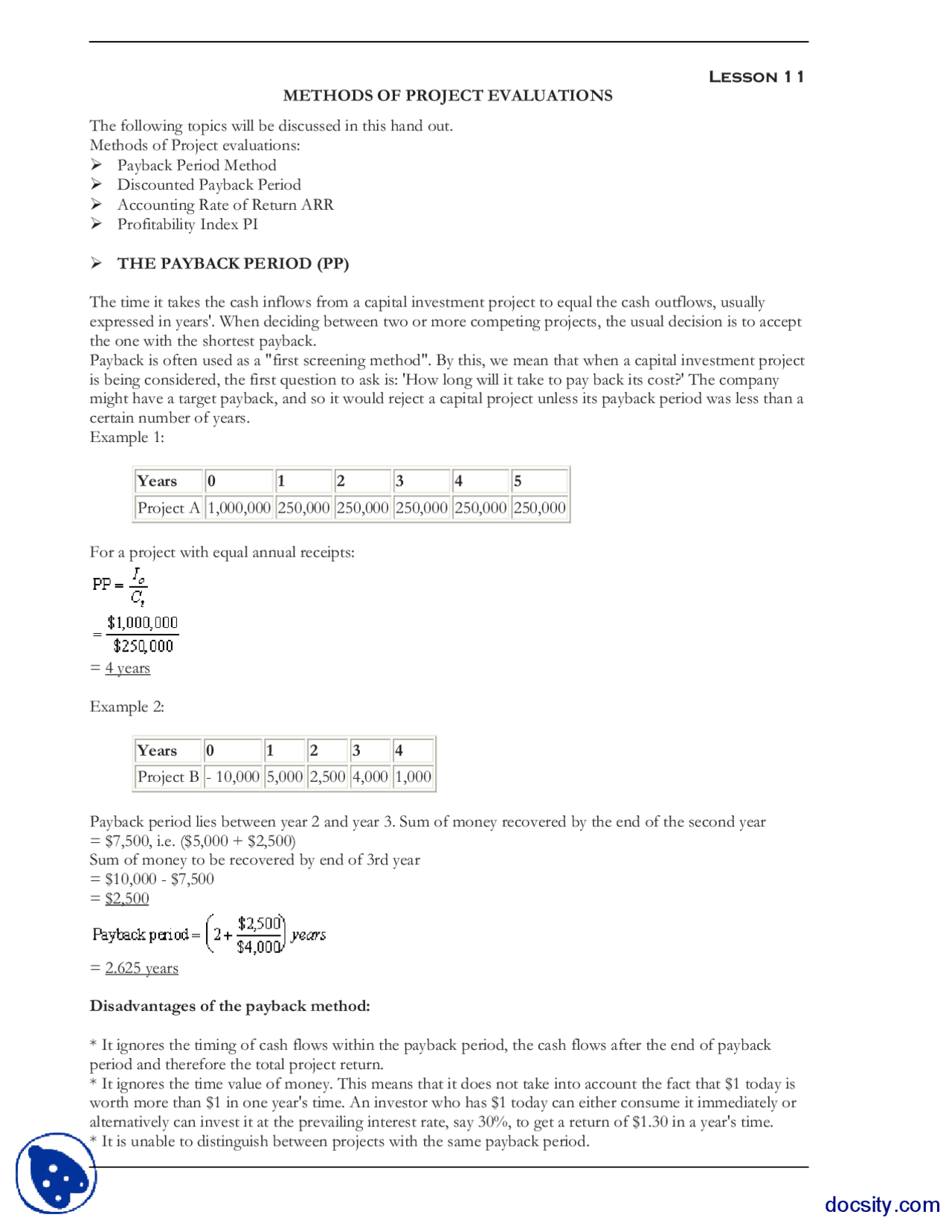 Lecture 11, Methods of Project Evaluation-Corporate Finance-Lecture ...