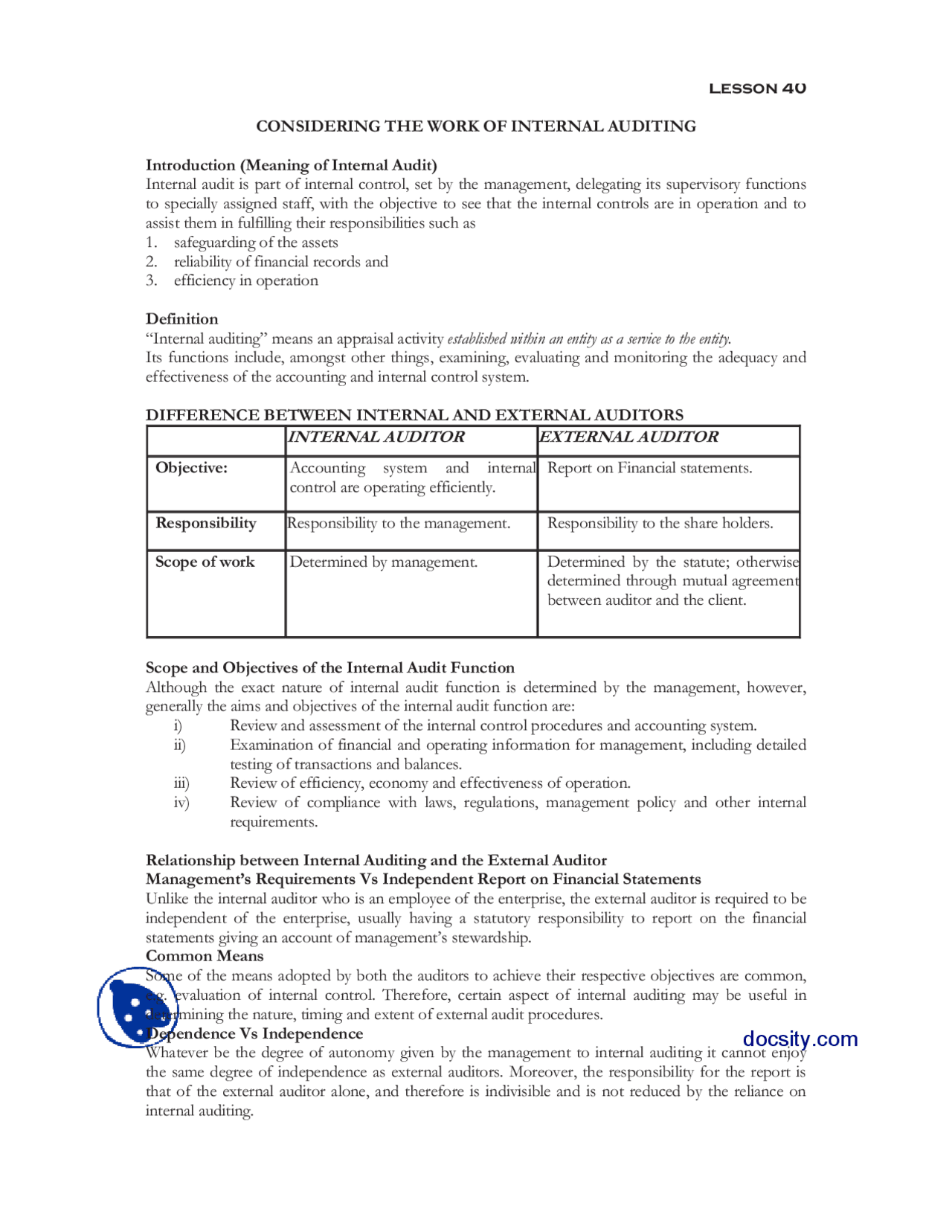 Considering The Work Of Internal Auditing Fundamentals Of Auditing