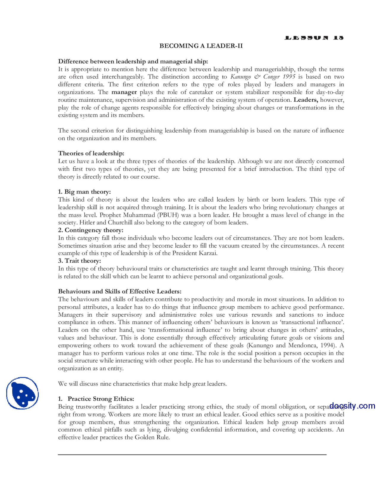 Becoming A Leader Lec2 Human Relation Lecture Notes Docsity