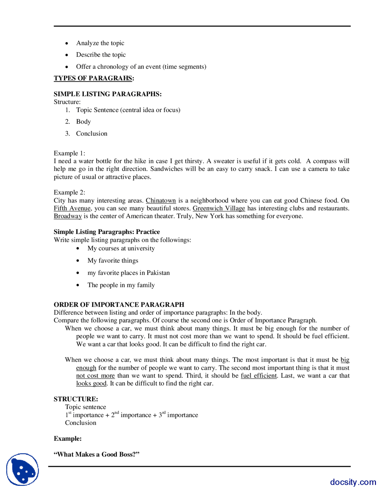 Part 17 Types Of Paragraphs Elementary English Writing Lecture Notes