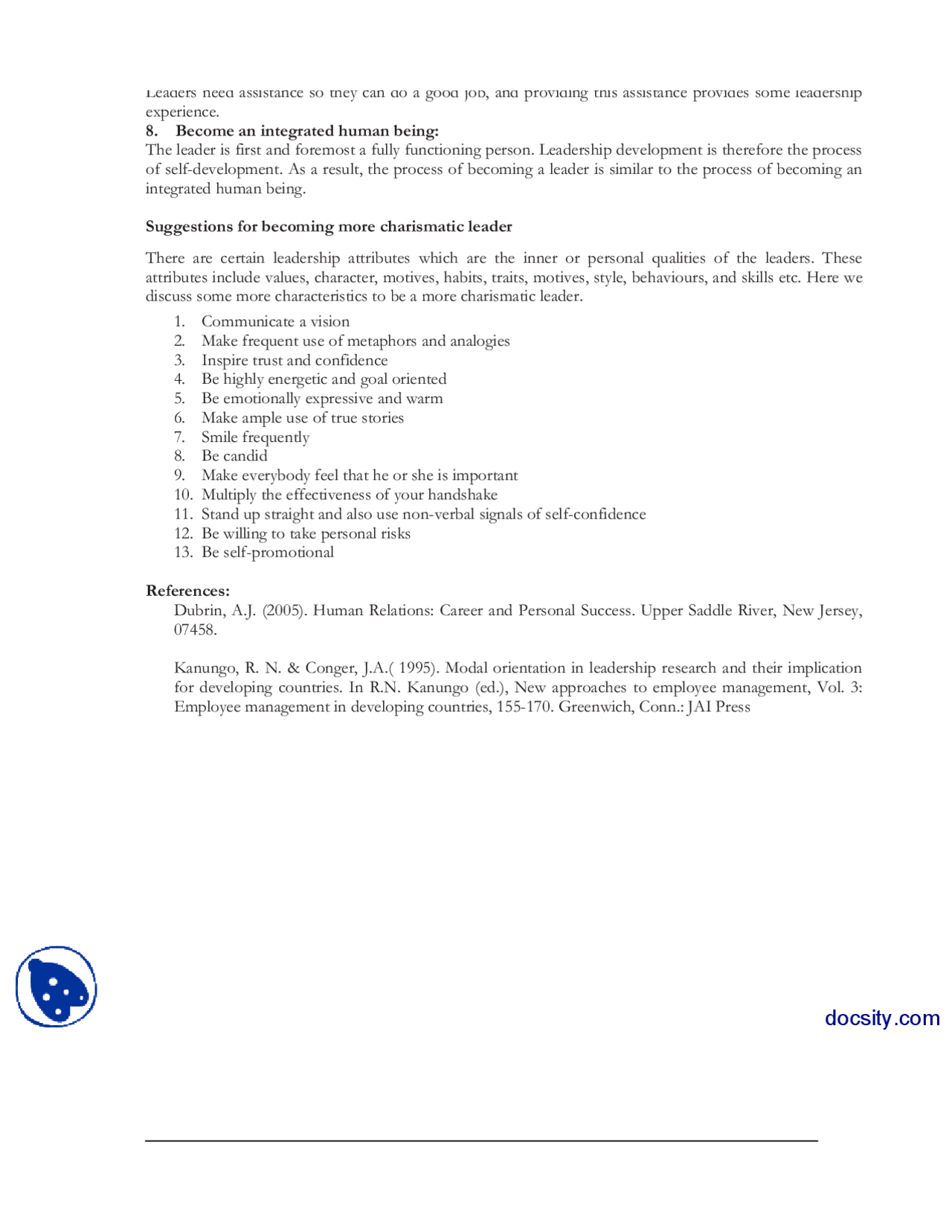 Becoming A Leader Lec3 Human Relation Lecture Notes Docsity