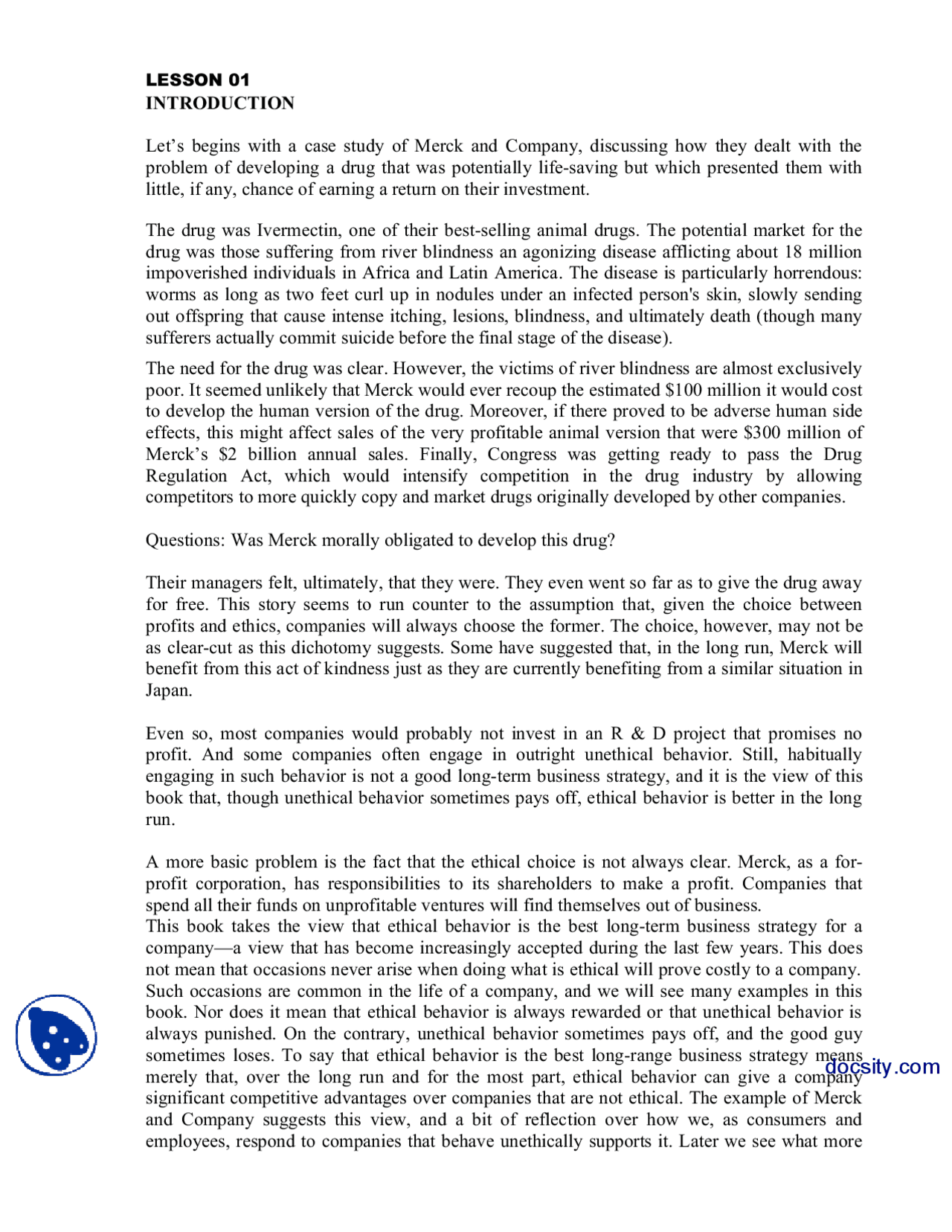Introduction Lec1 Business Ethics Lecture Notes Docsity