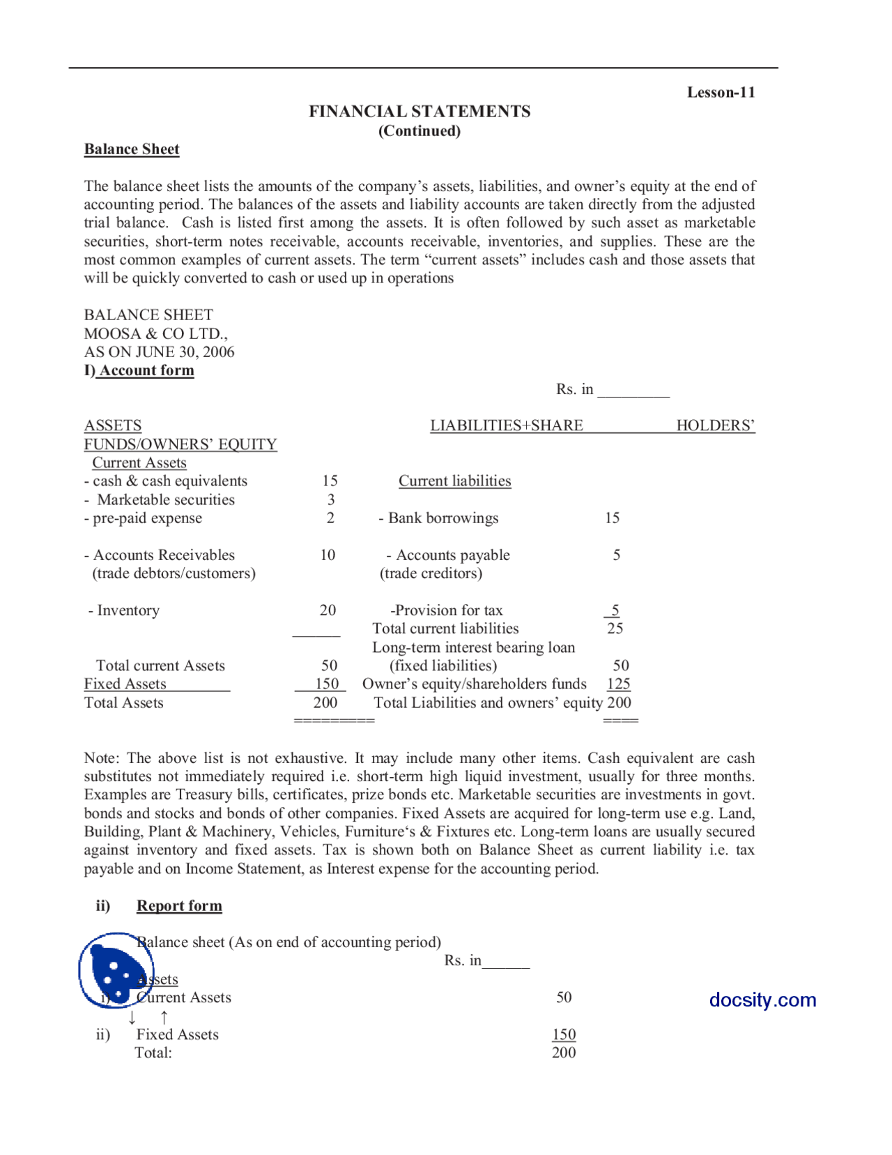 Financial Statements 2 Finacial Statment Analysis Lecture Notes Docsity
