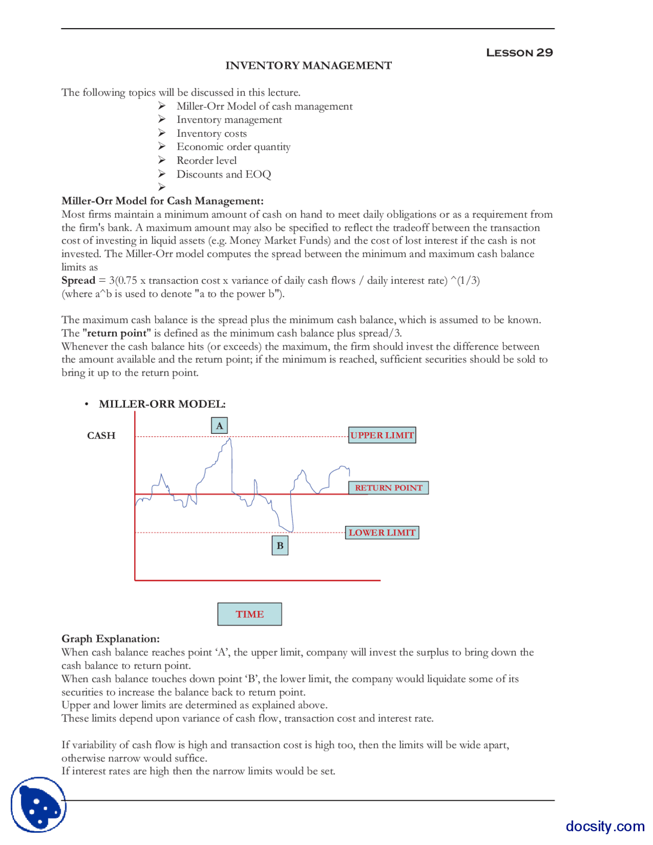Lecture 29 Inventory Management Corporate Finance Lecture Notes Docsity