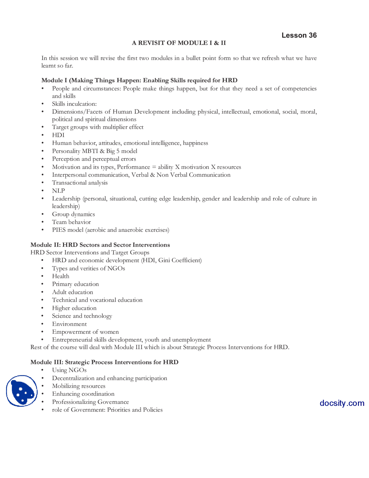 A Revisit Of Module 1 And 2 Human Resource Managment Lecture Notes