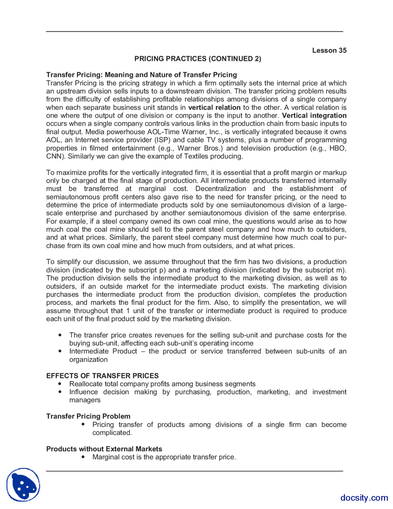 Pricing Practices Continued 2 Managerial Economics Lecture Notes Docsity