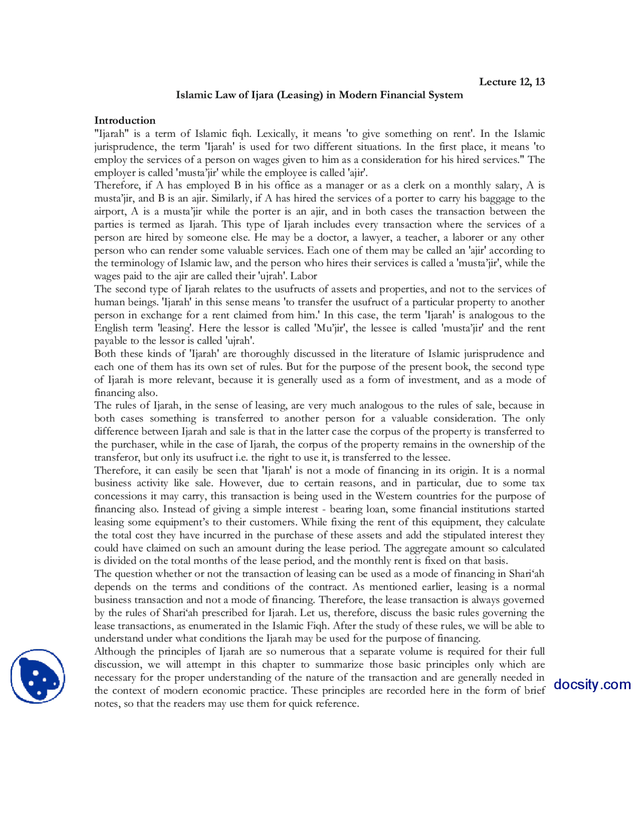Islamic View Of Ijarah In Modern Financing System-Islamic Mode Of ...
