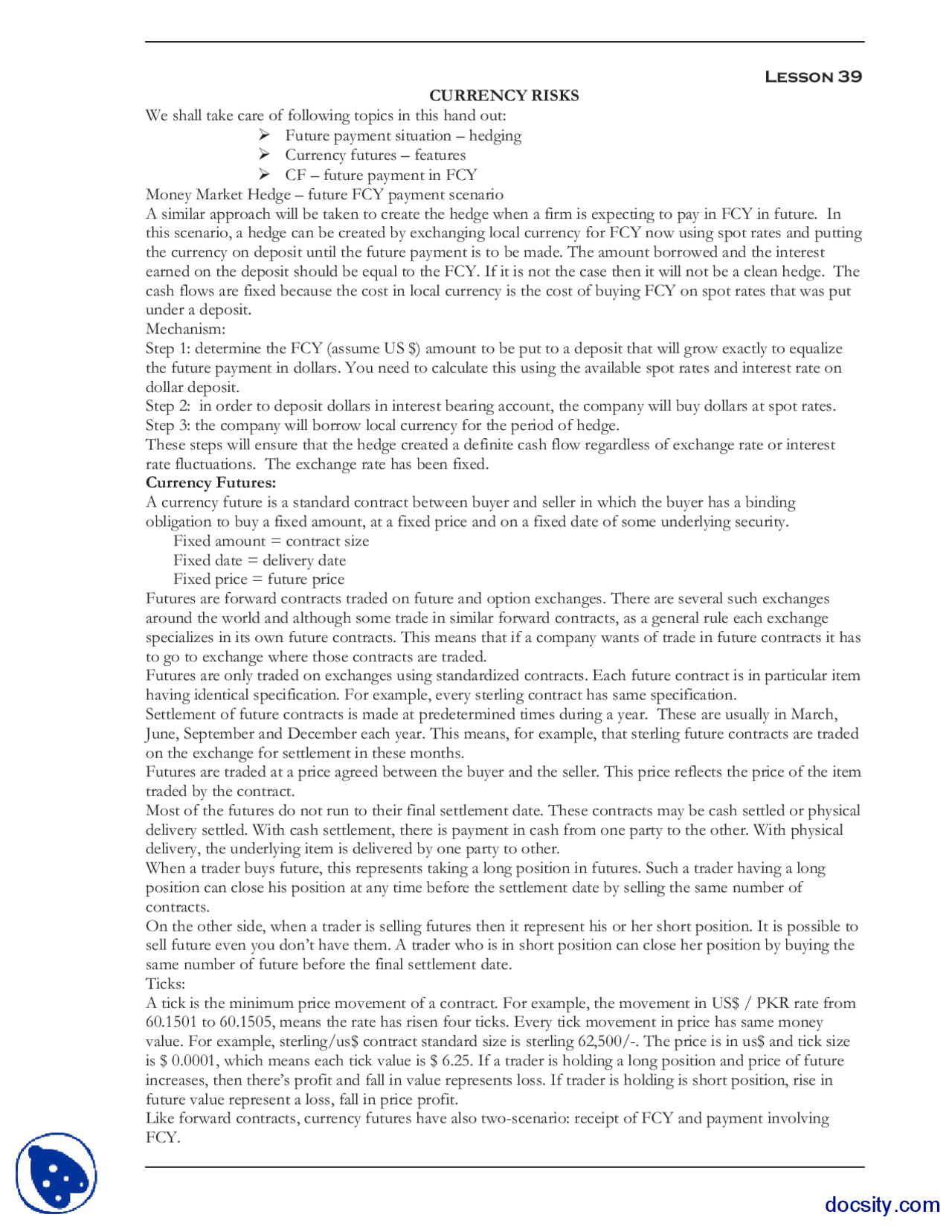 Lecture 39 Currency Risks Corporate Finance Lecture Notes Docsity