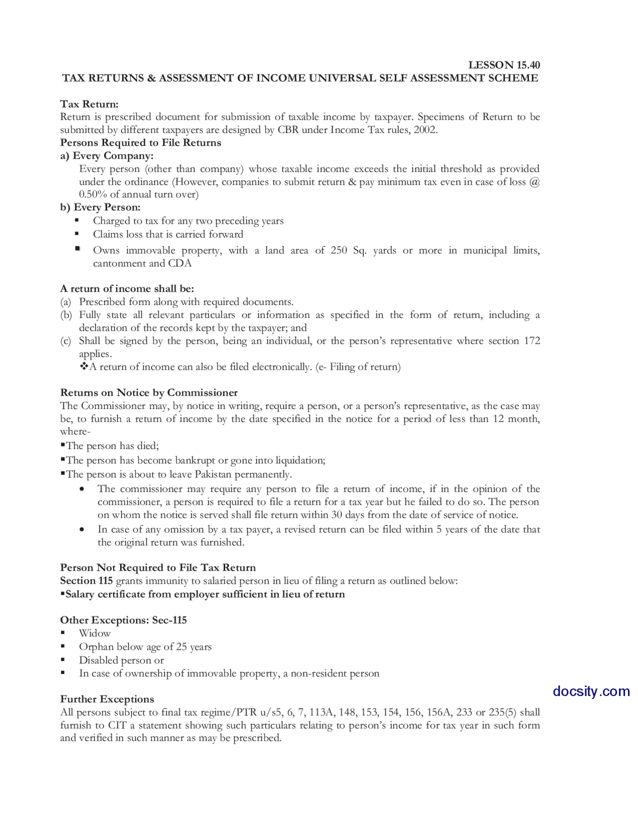 Tax Returns And Assessment Of Income Universal Self Assessment Scheme ...