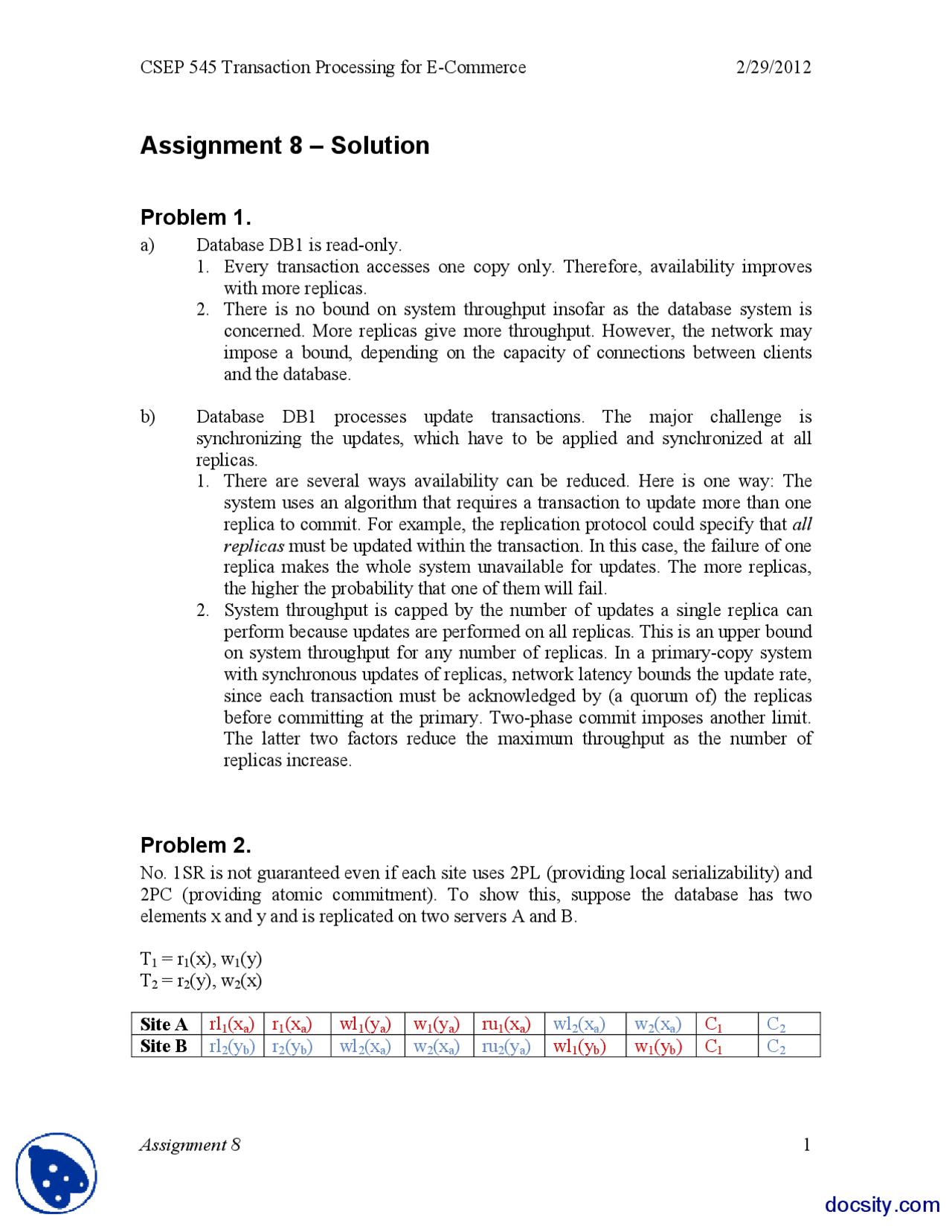 Database Replication Transaction Processing For E Commerce Assignment