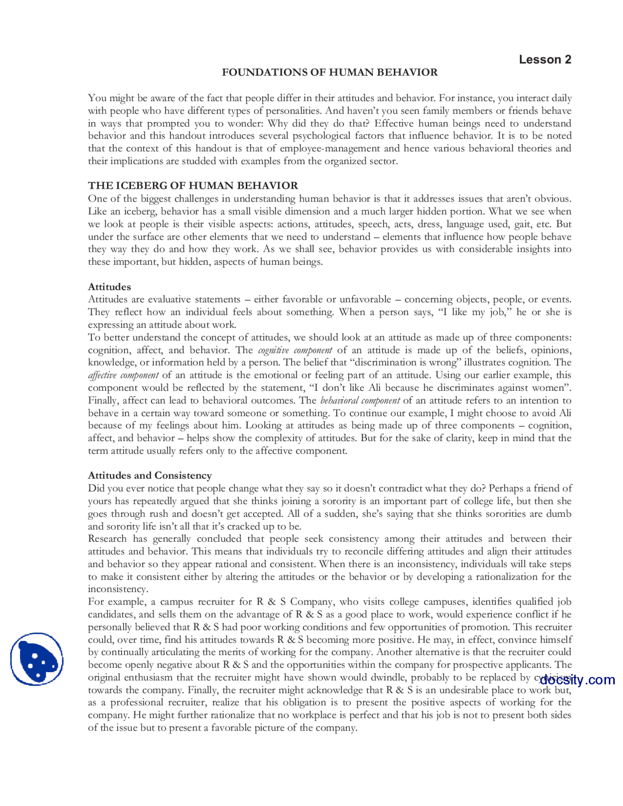 Foundations Of Human Behavior Human Resource Managment Lecture Notes
