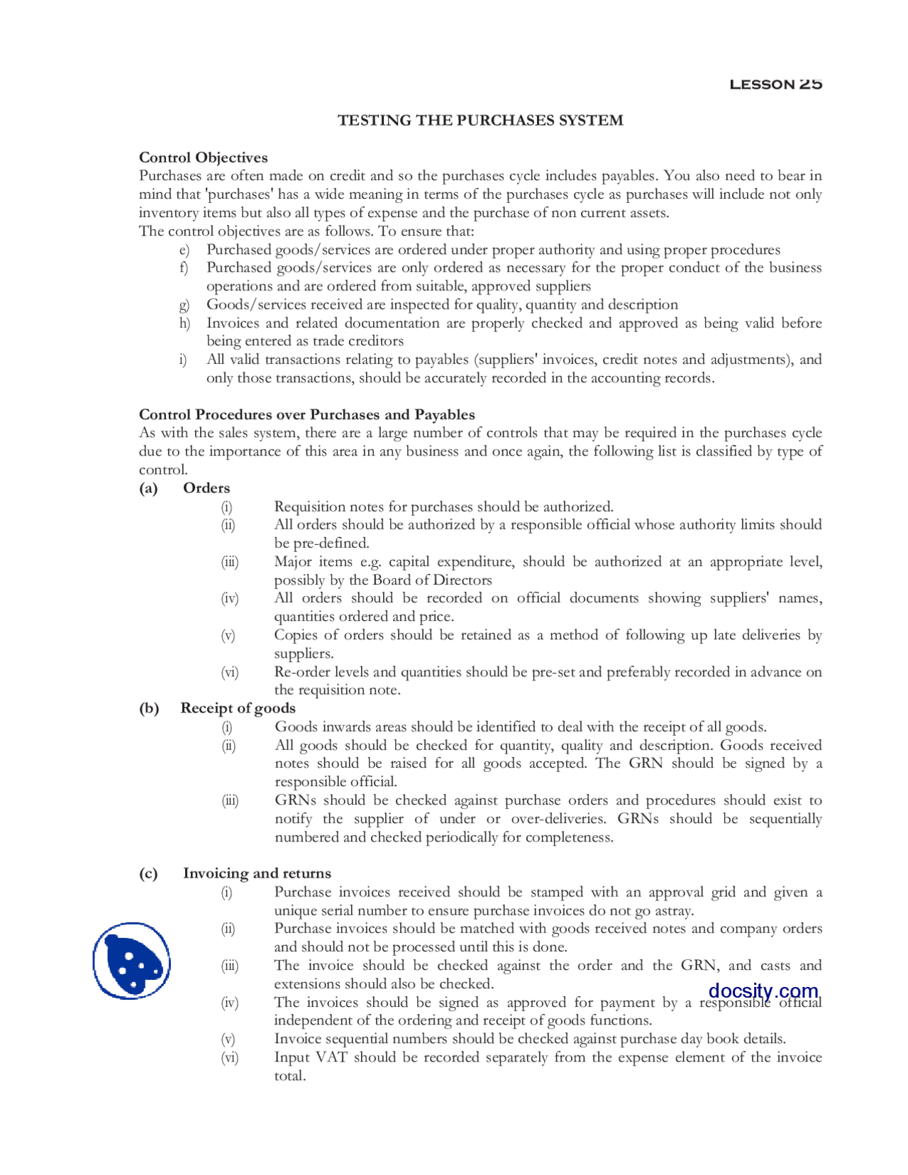 Testing The Purchases System Fundamentals Of Auditing Lecture Notes Docsity
