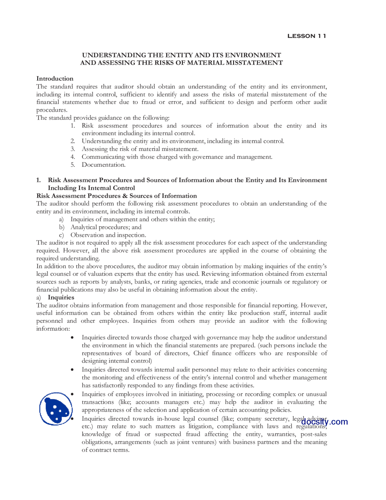Understanding The Entity And Its Environment Fundamentals Of Auditing
