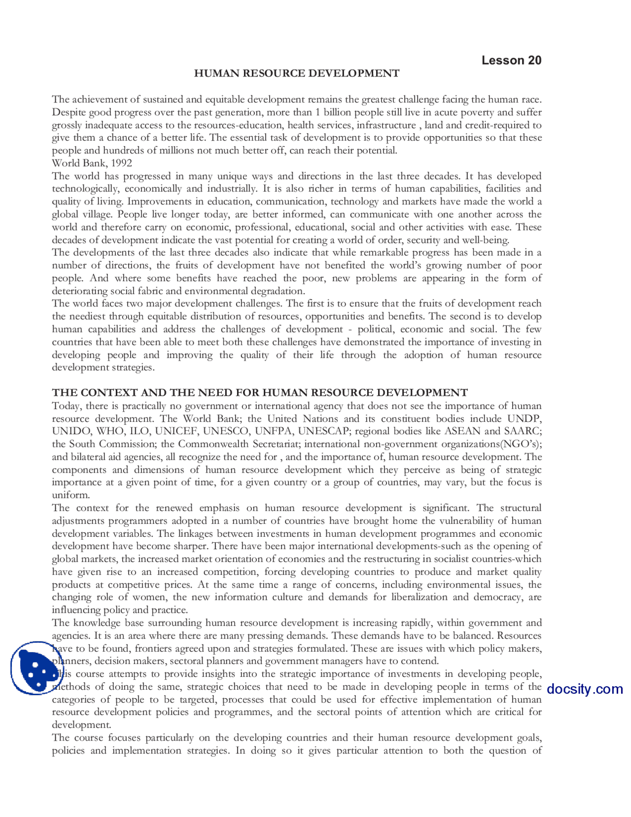 Human Resource Development Human Resource Managment Lecture Notes Docsity