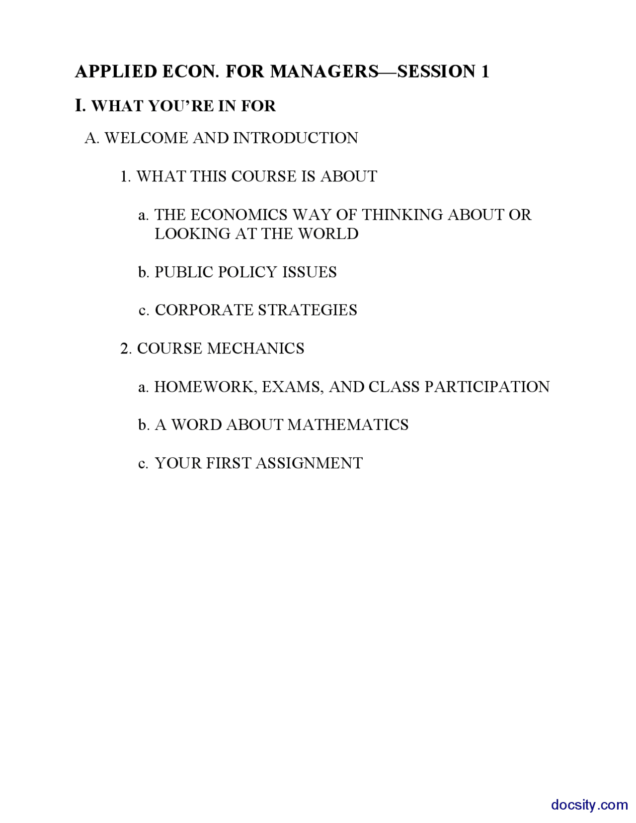 Welcome And Introduction Appled Economics Lecture Notes Docsity