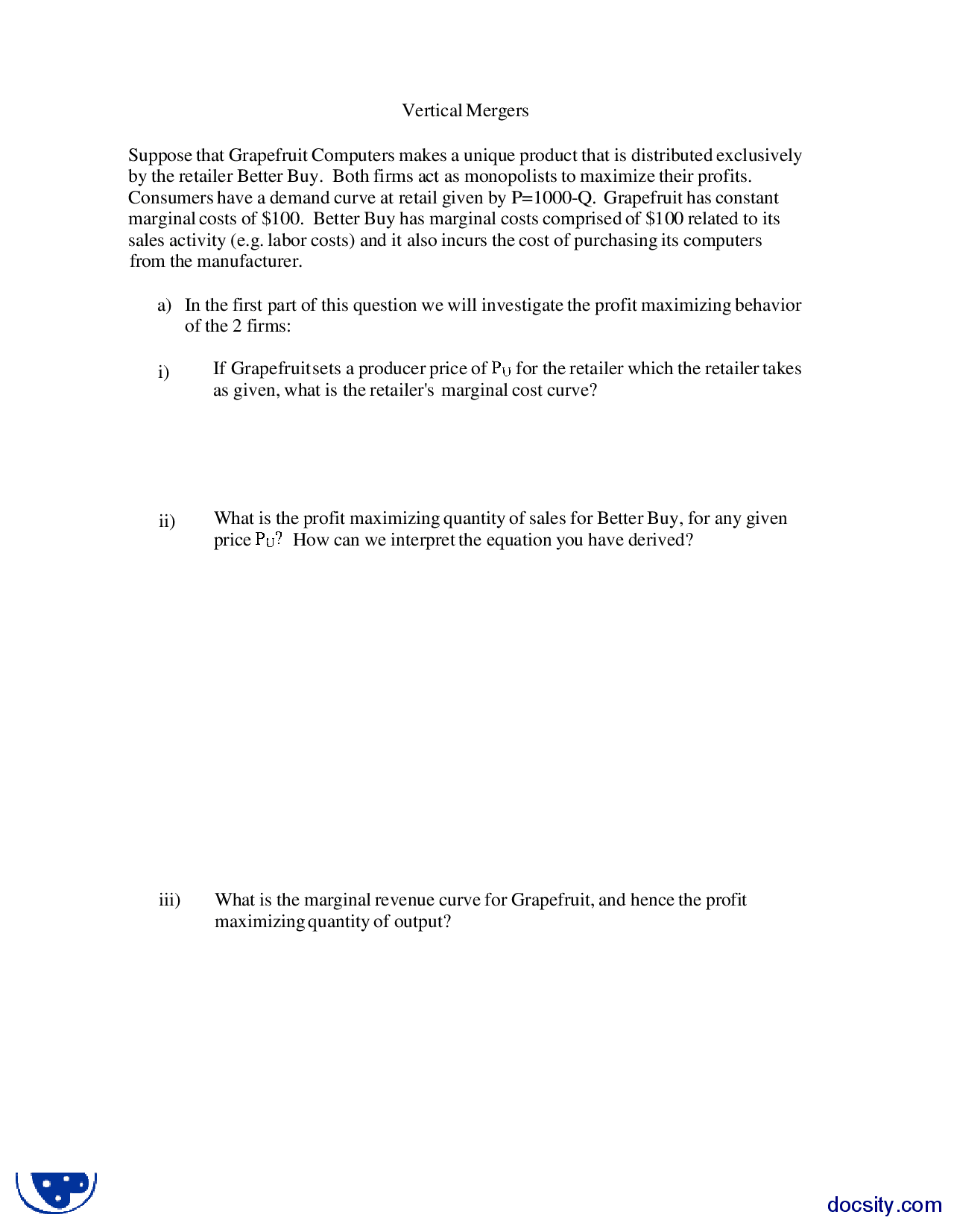 Vertical Mergers-Applied Economics-Aassignments | Exercises Applied ...