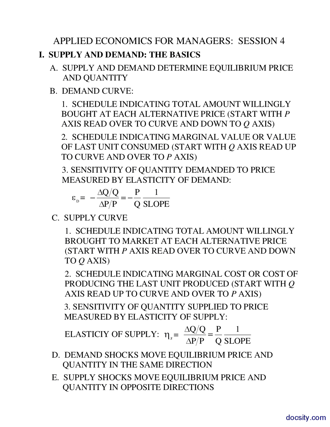 Supply And Demand The Basics Appled Economics Lecture Notes Docsity
