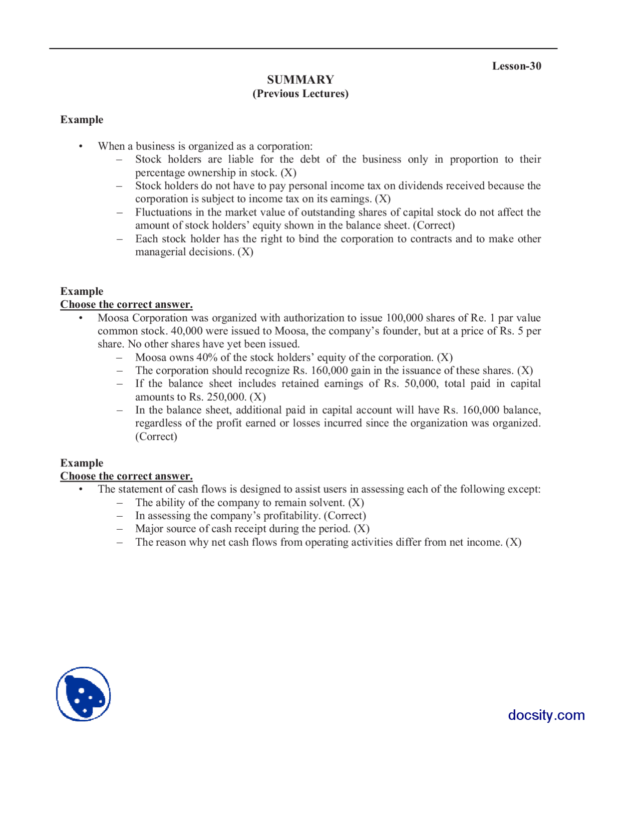 Summary 2 Finacial Statment Analysis Lecture Notes Docsity