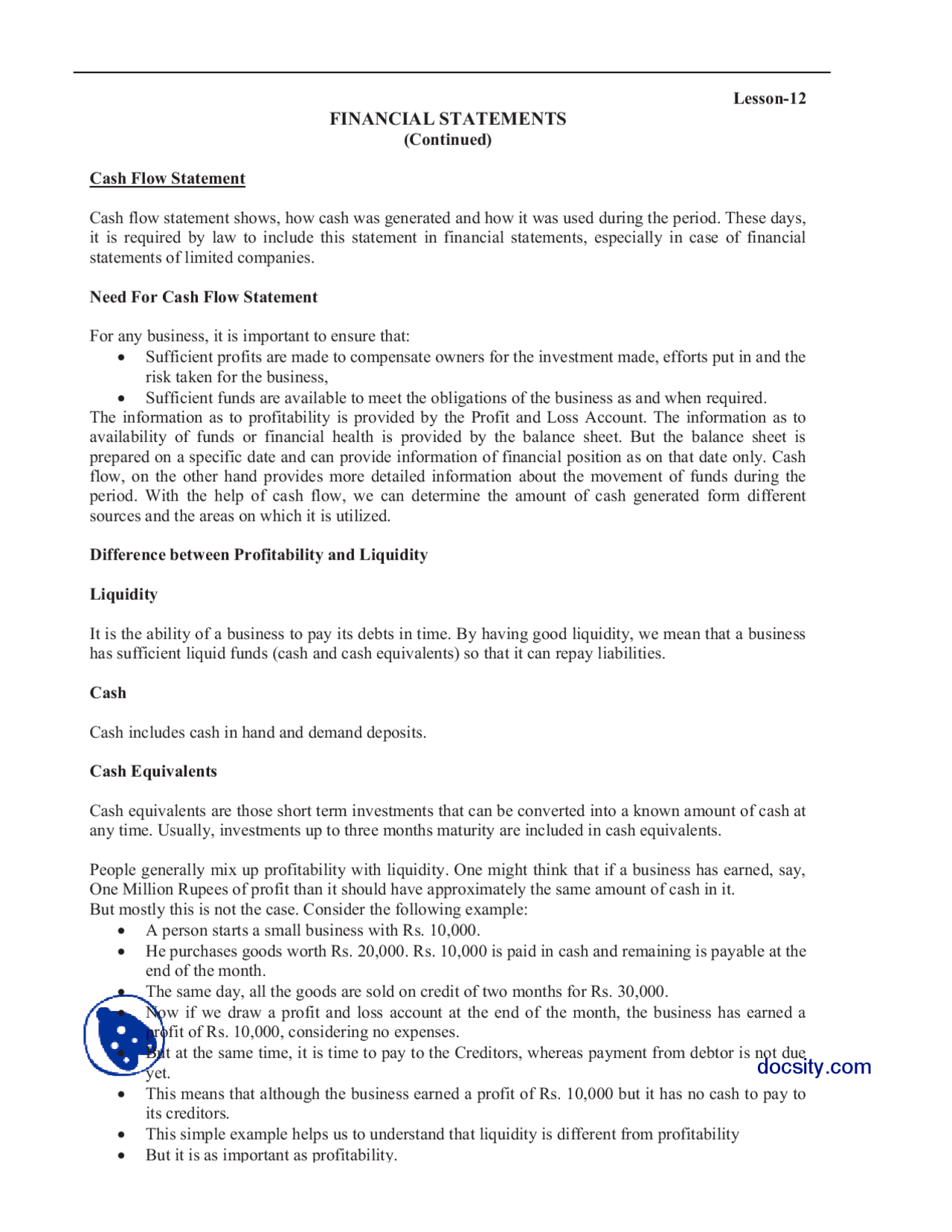 Financial Statements 3 Finacial Statment Analysis Lecture Notes Docsity