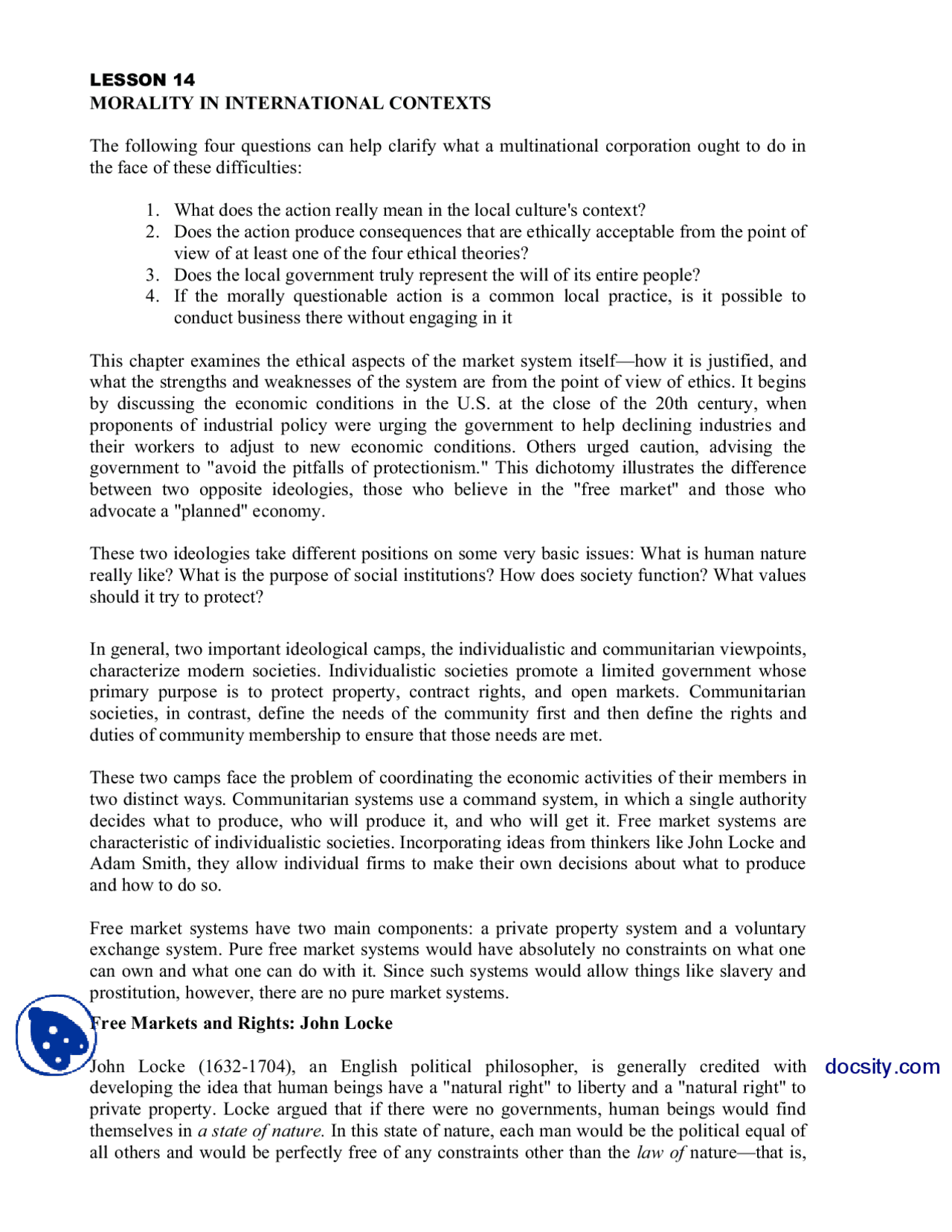 Morality In International Context-Business Ethics-Lecture Notes - Docsity