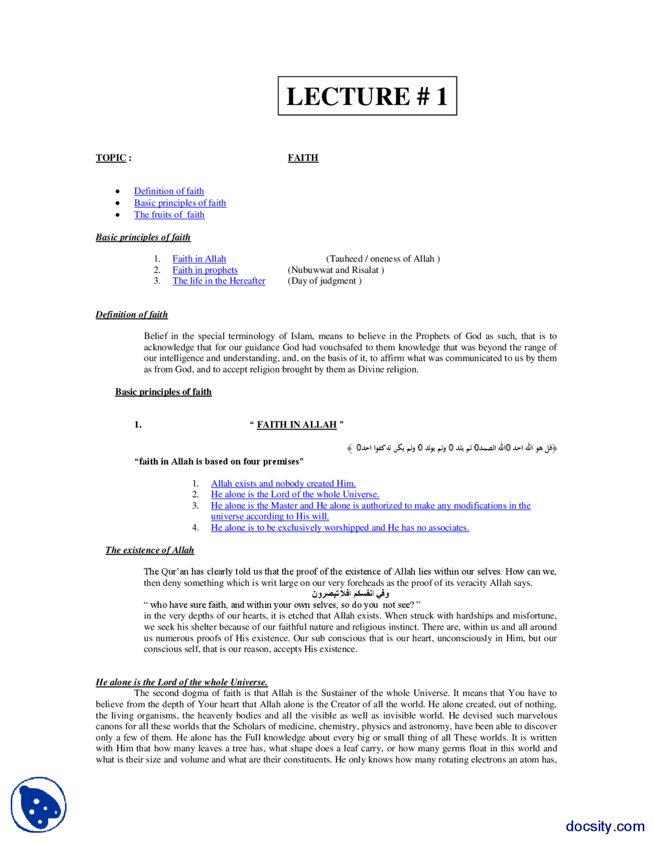 Faith-Fundamentals of Islam-Lecture Notes | Study notes Islamic Studies ...