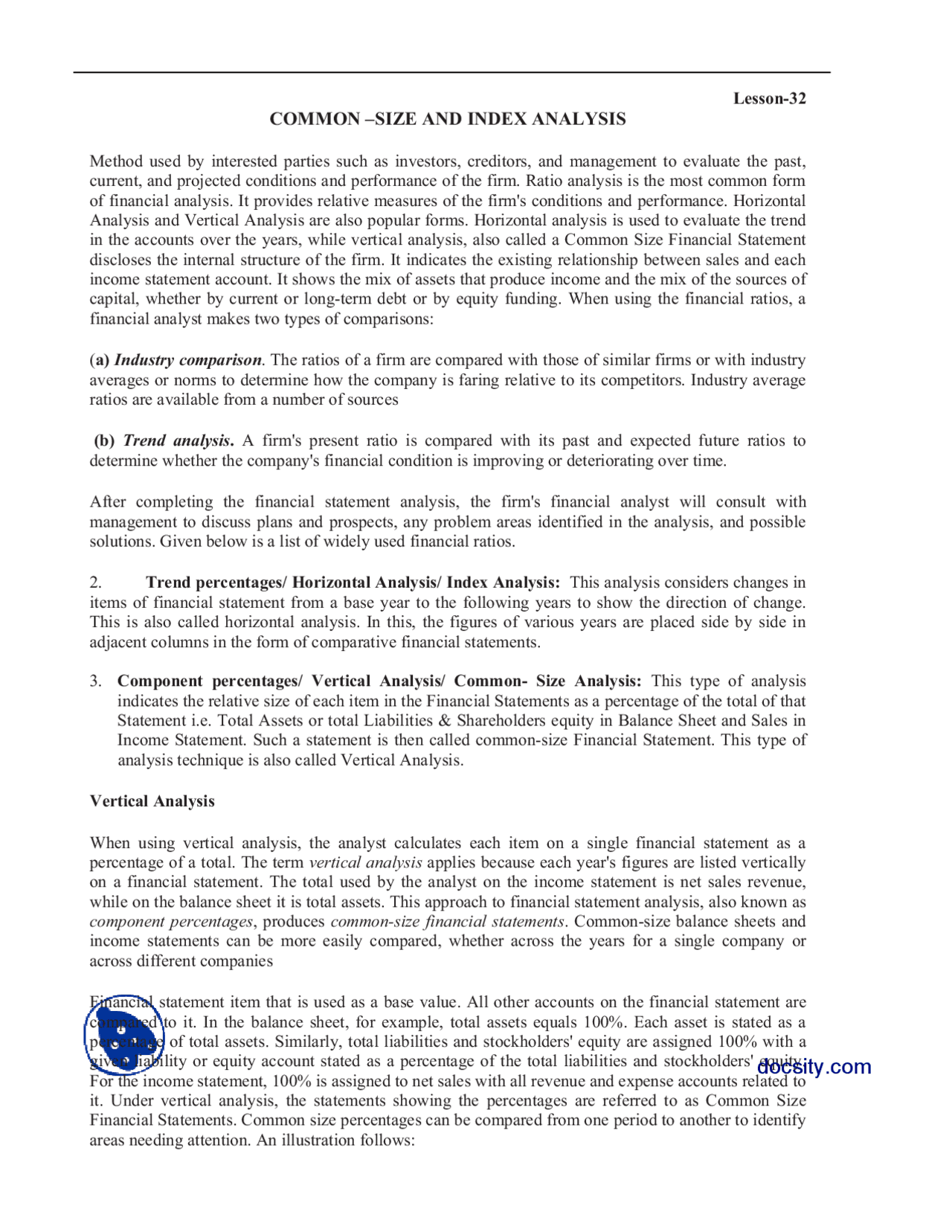 Common Size And Index Analysis Finacial Statment Analysis Lecture Notes