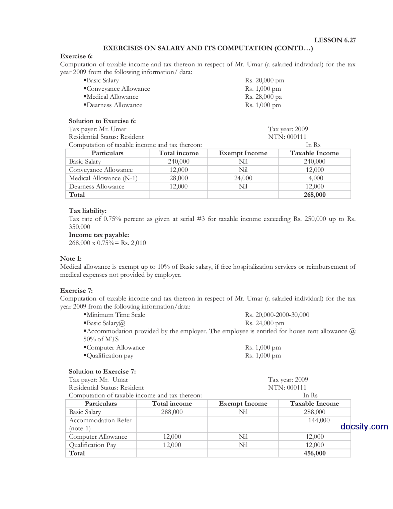 Exercises On Salary And Its Computation Part2-Taxation Managment ...