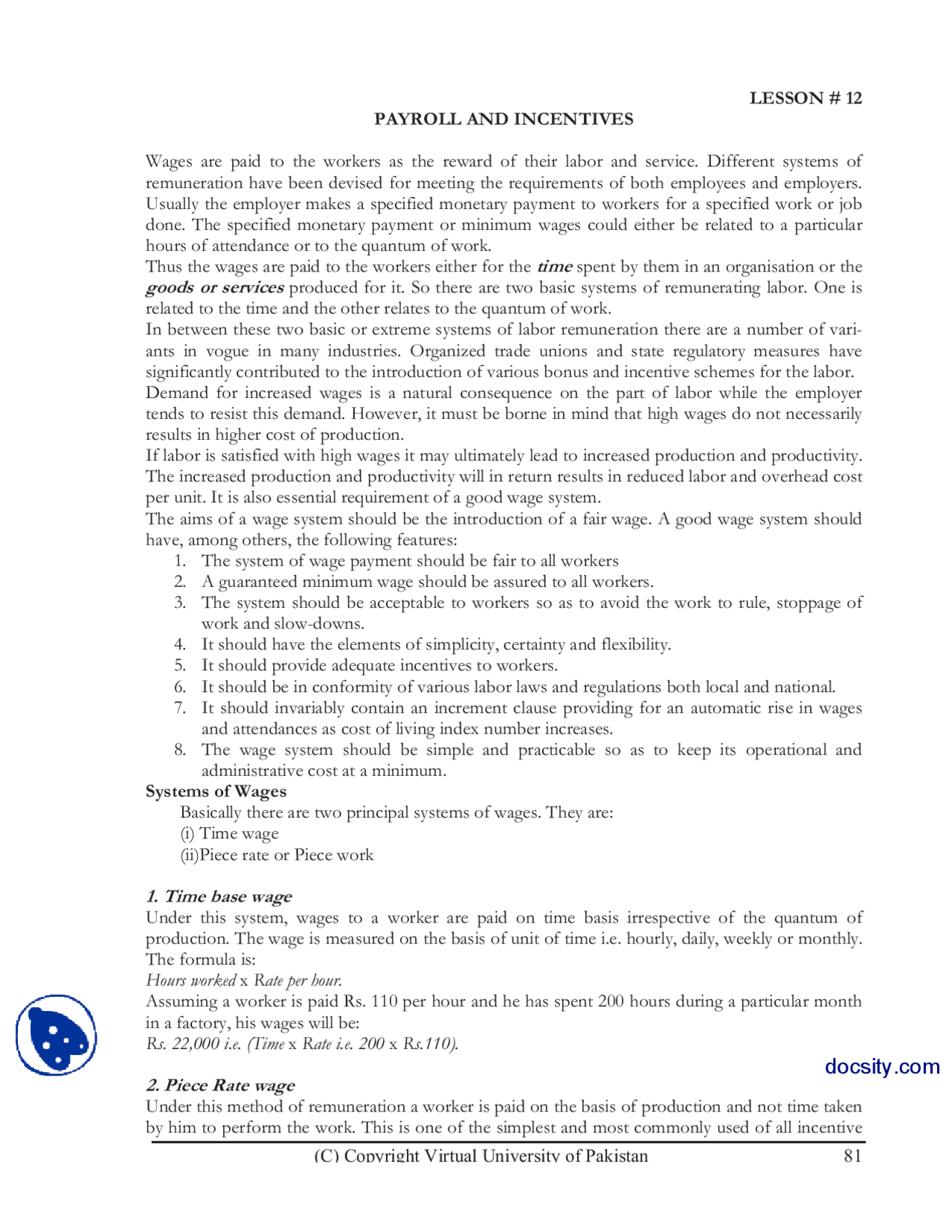 Payroll And Incentives Accounting Lecture Notes Docsity