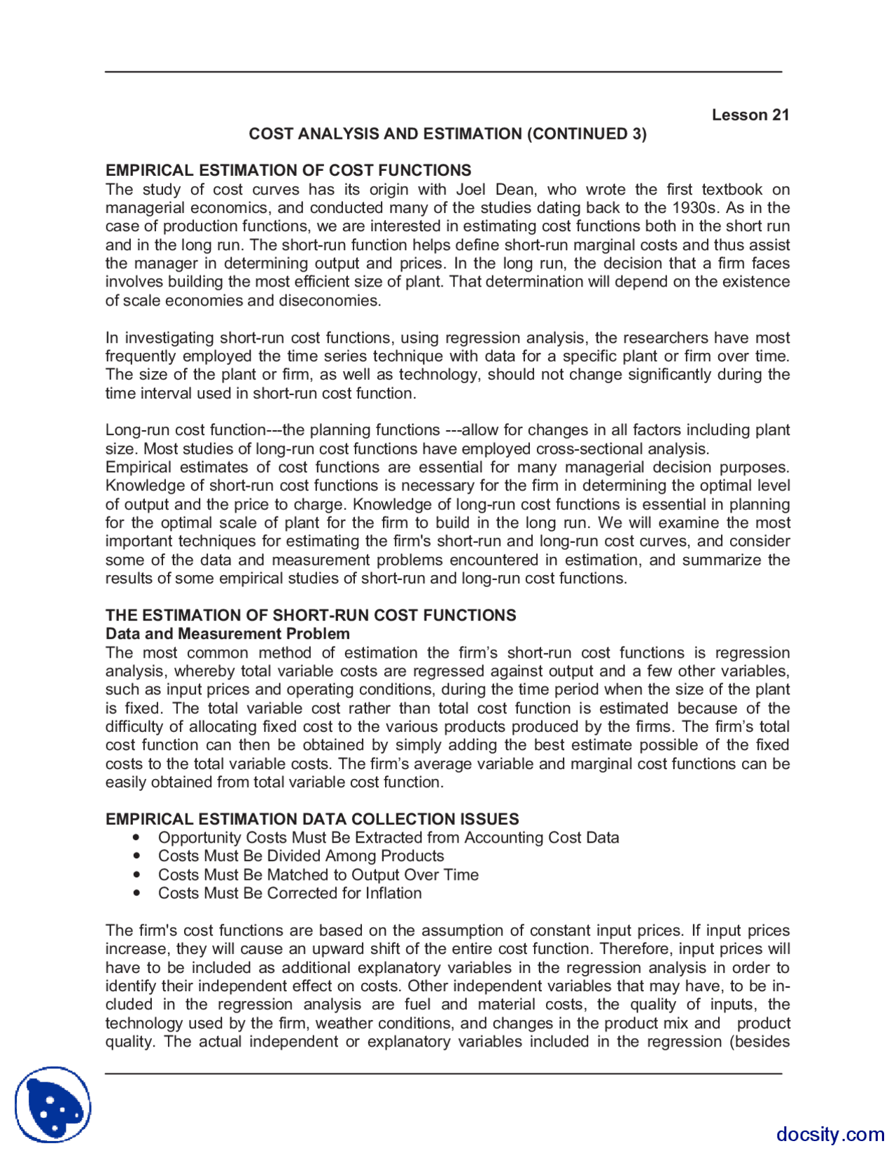 Cost Analysis And Estimation Continued 3 Managerial Economics Lecture