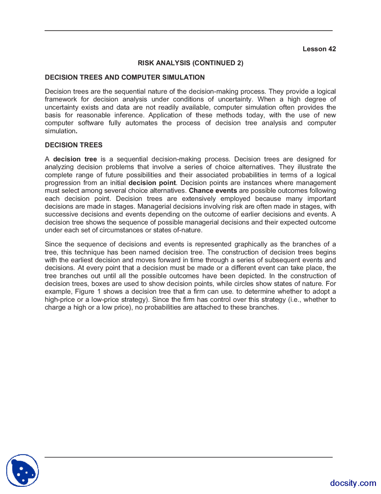 Risk Analysis Continued 2 Managerial Economics Lecture Notes Docsity