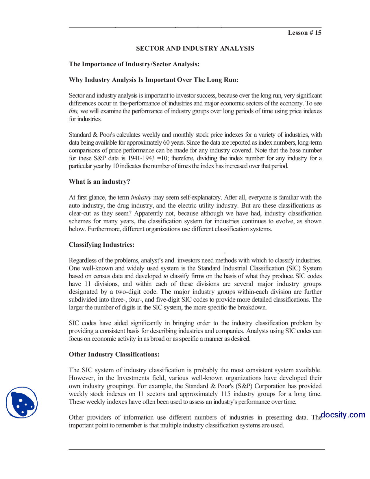 Sector And Industry Analysis Investment Managment And Portfolio Lecture