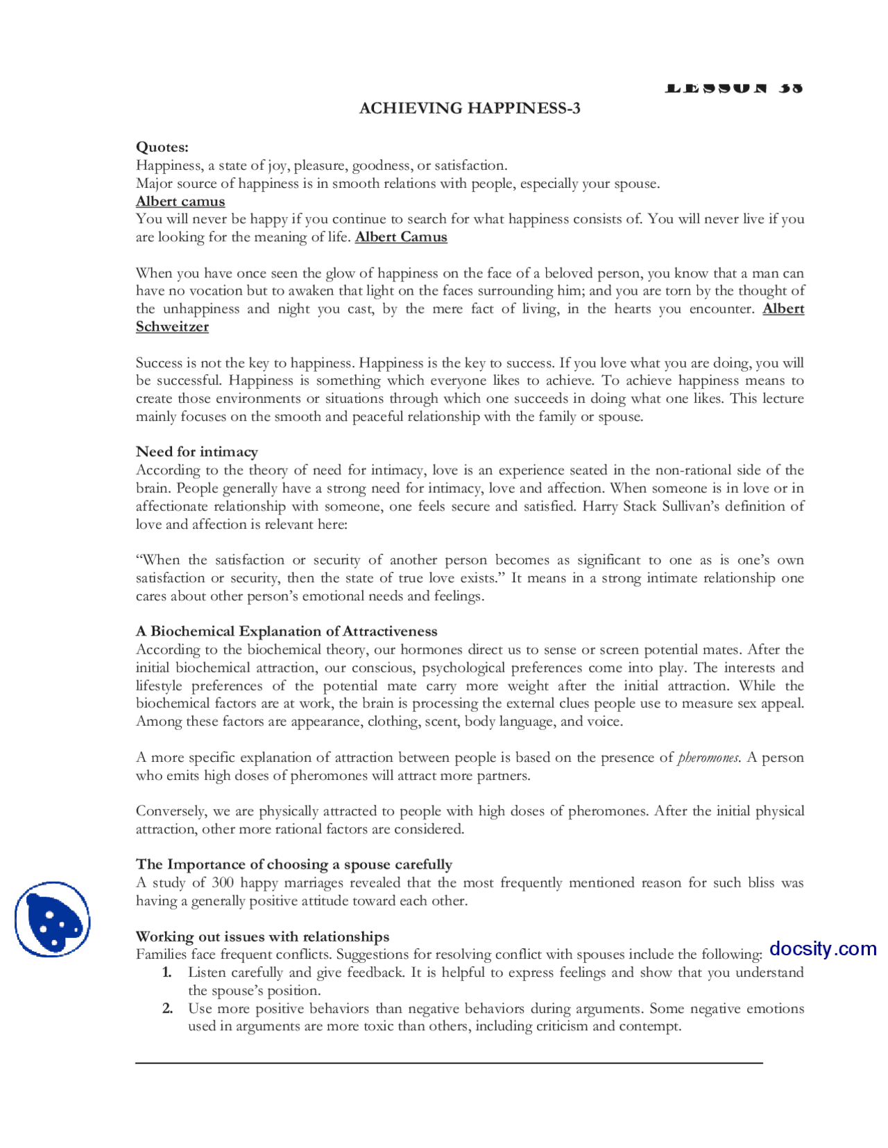 Achieving Happiness Lec3 Human Relation Lecture Notes Docsity