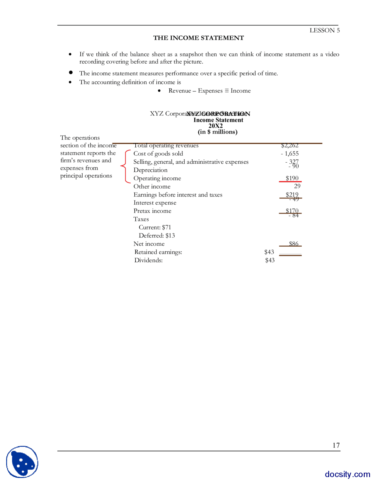 Lesson 5,6, Income Statement-Business Finance-Lecture Notes - Docsity