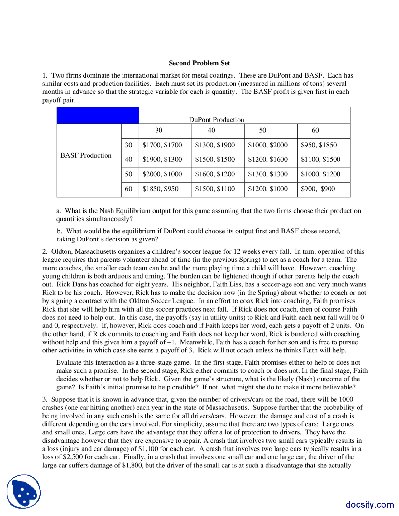 Problem Set 2 Applied Economics Aassignments Docsity