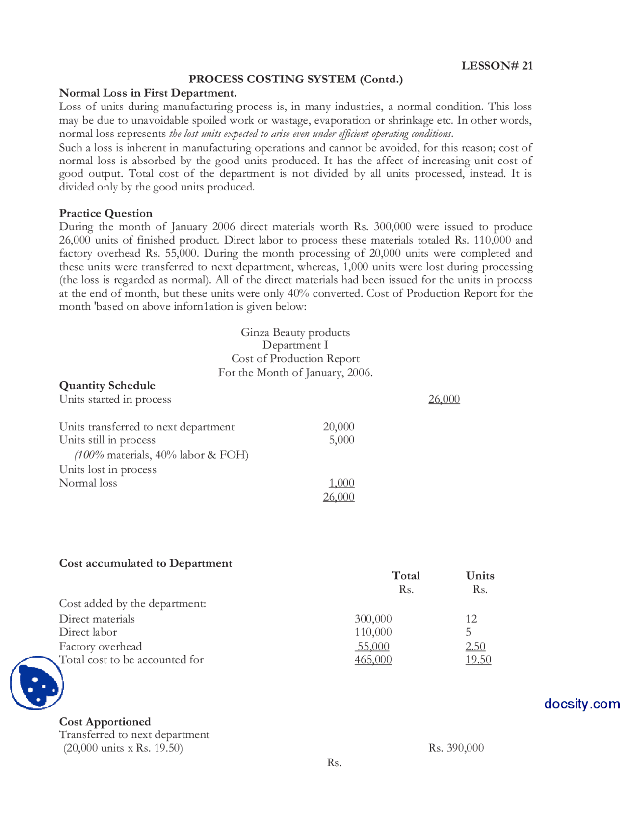 Process Costing System Practise Question Lec2 Accounting Lecture Notes