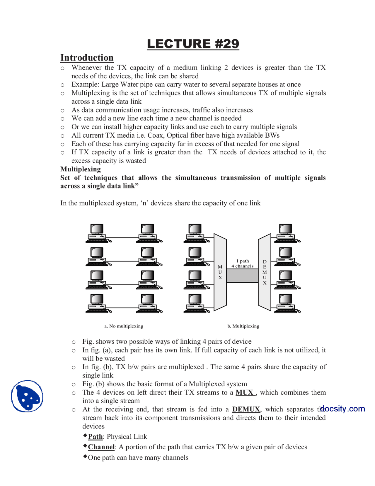 Data Communication Introduction Data Communication Lecture Notes Docsity