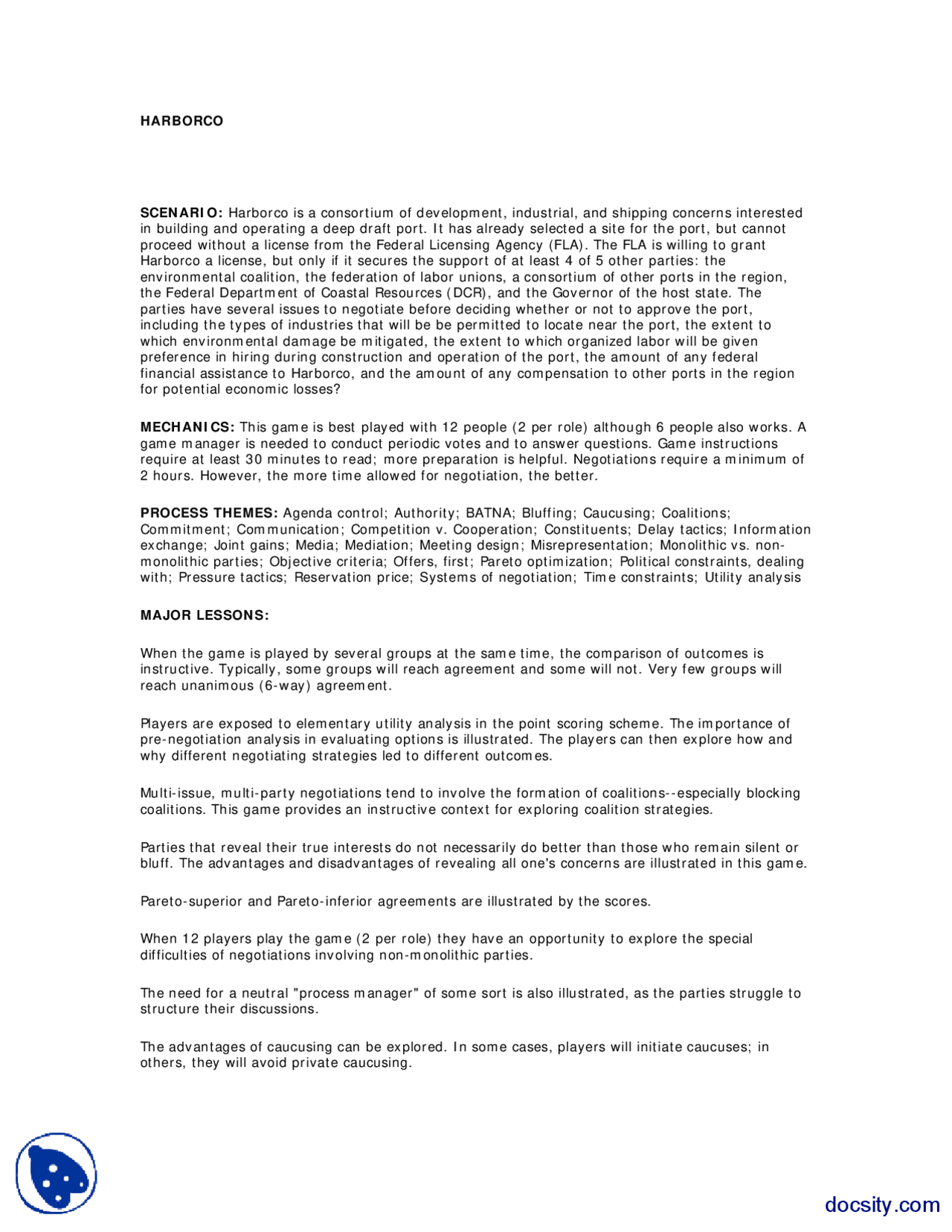 Harborco Conflict Management Assignments Docsity