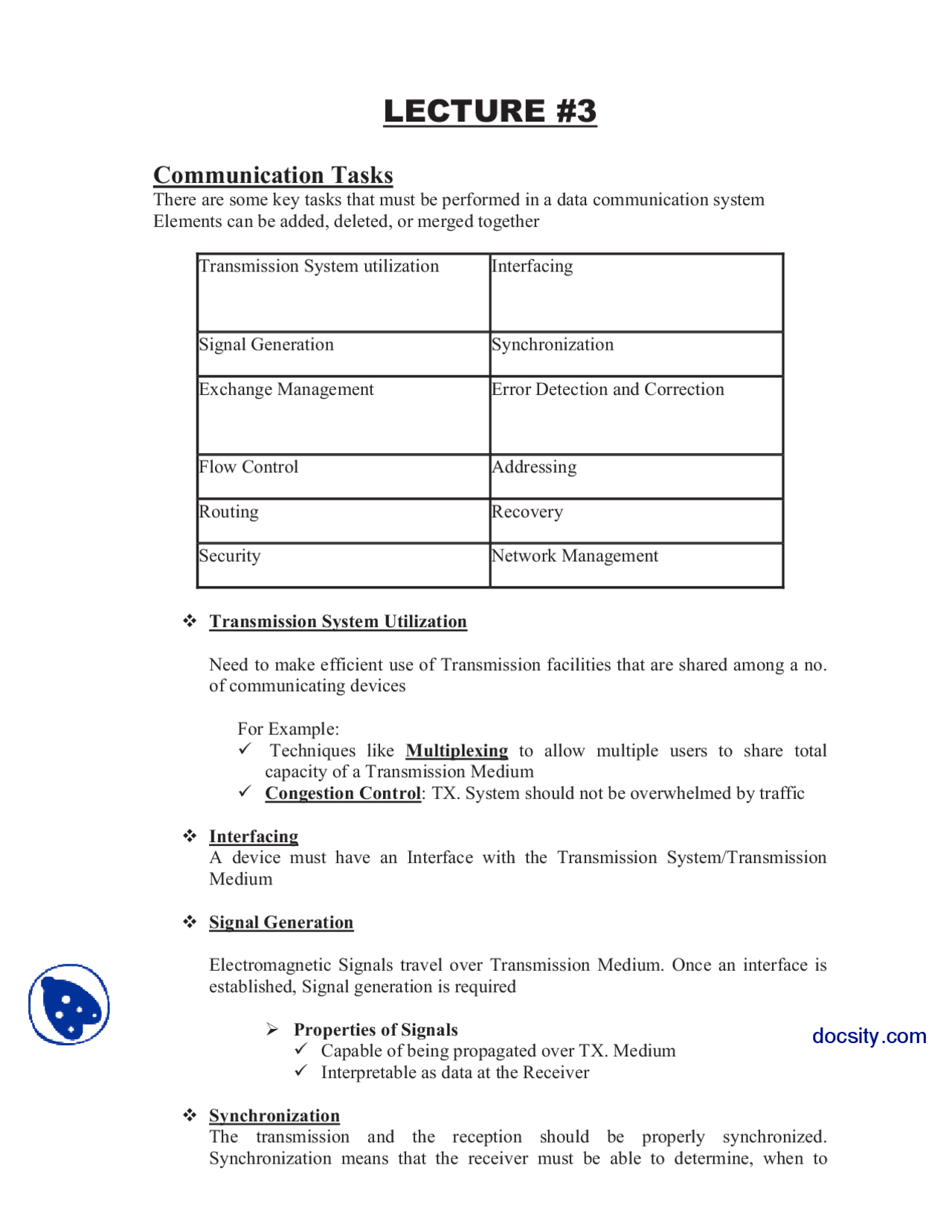 Communication Tasks-Data Communication-Lecture Notes | Study notes Data ...