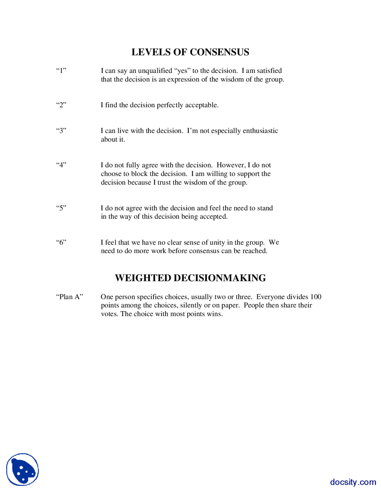 Levels Of Consensus Confilict Management Lecture Notes Docsity