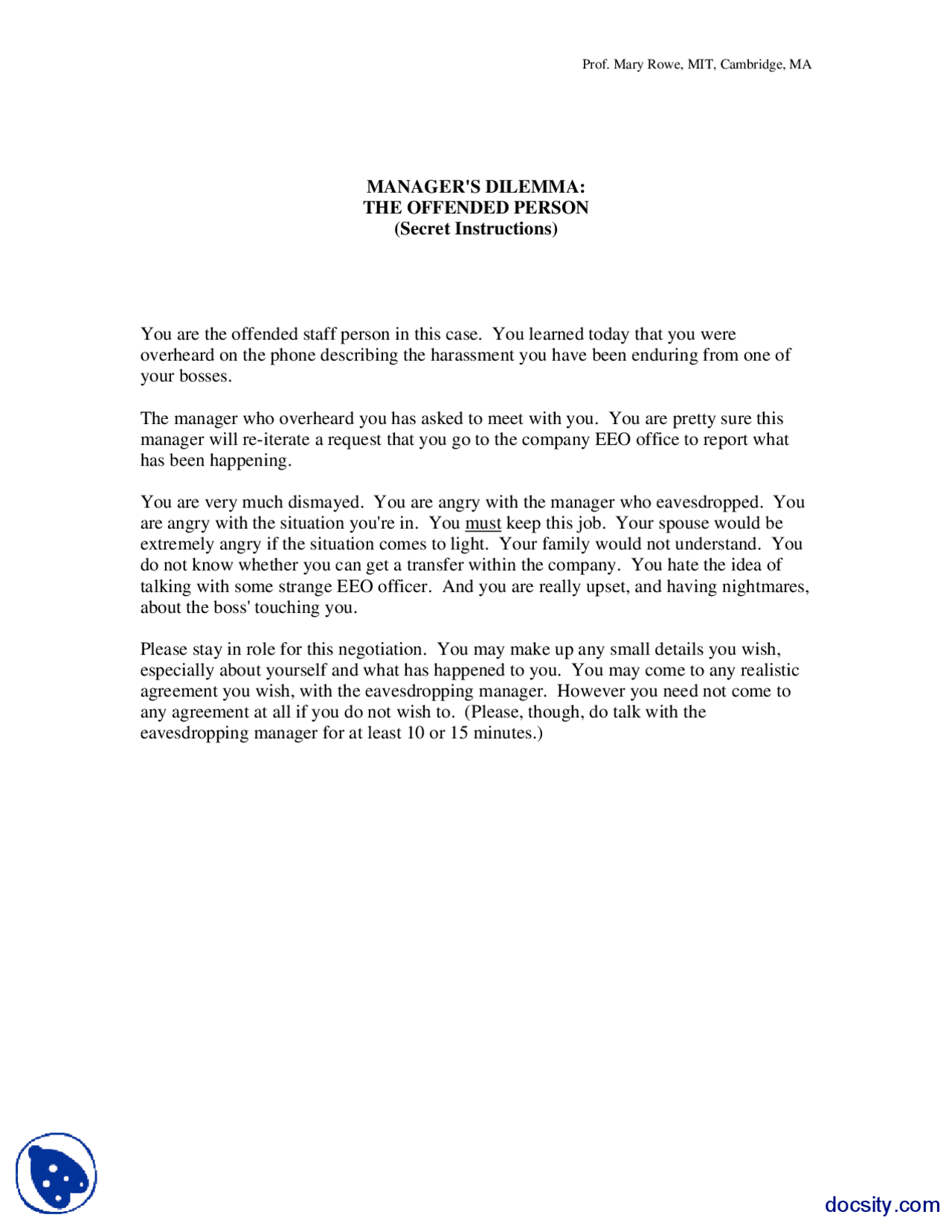 Managers Dilemma The Offended Person Confilict Management Lecture Notes