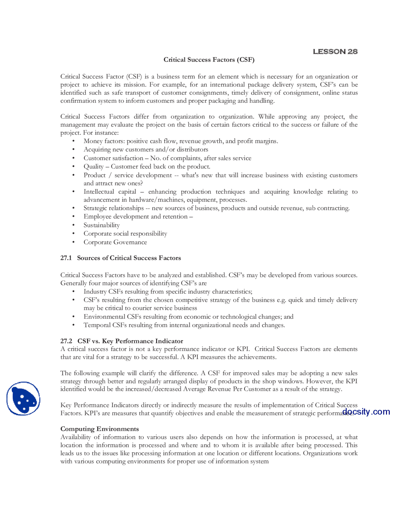 Critical Success Factors Information Security And Systems Lecture Notes
