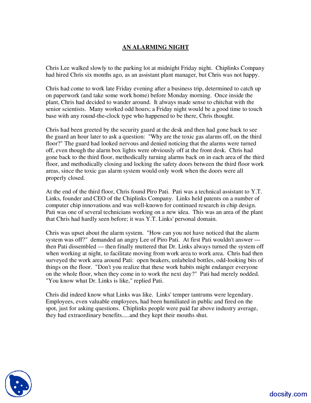 An Alarming Night Confilict Management Lecture Notes Docsity