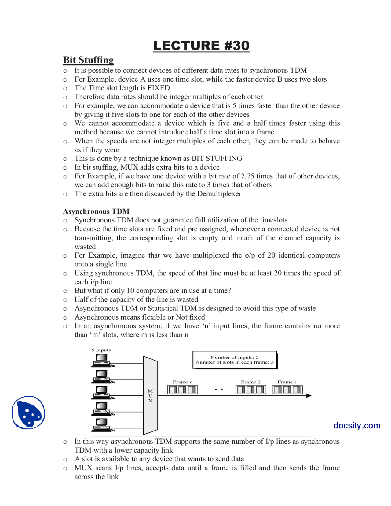 Bit Stuffing-Data Communication-Lecture Notes - Docsity
