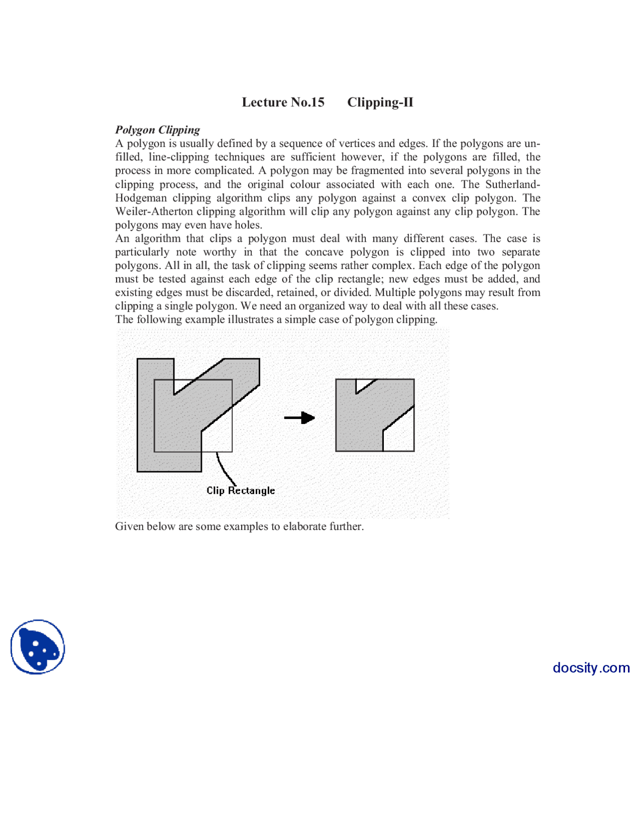 Clipping 2 Computer Graphics Lecture Notes Docsity