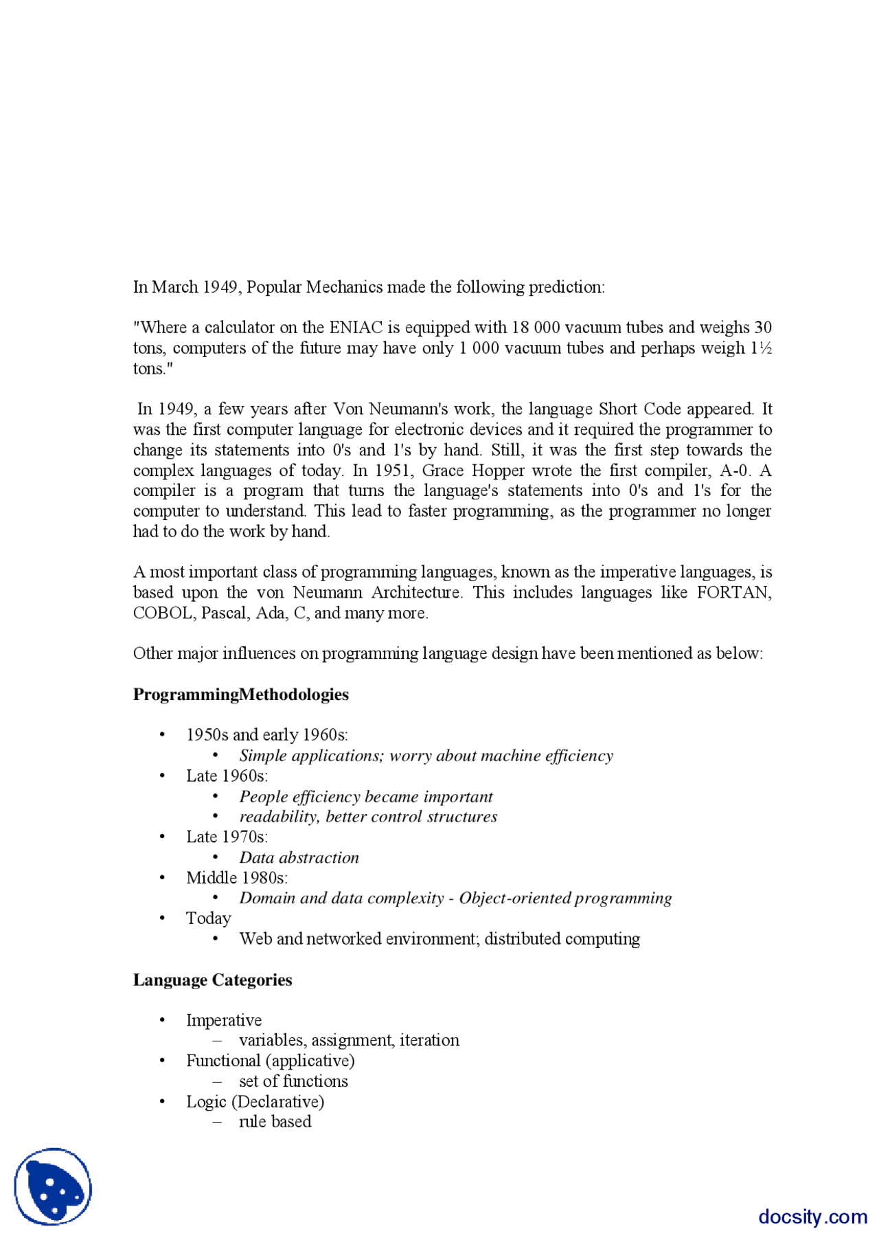 Programmingmethodologies And Languages Modern Programing Language